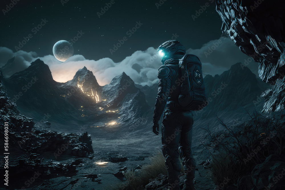 Astronaut in a spacesuit, alien planet, science fiction, exploration ...