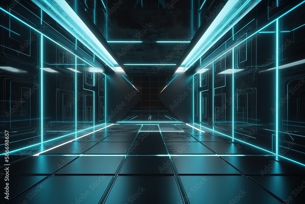 Abstract Futuristic empty floor and room Sci - Fi Corridor With light ...