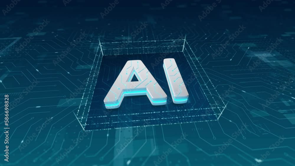 Motion graphic of 3D blue AI letter with circuit board and 3d abstract ...