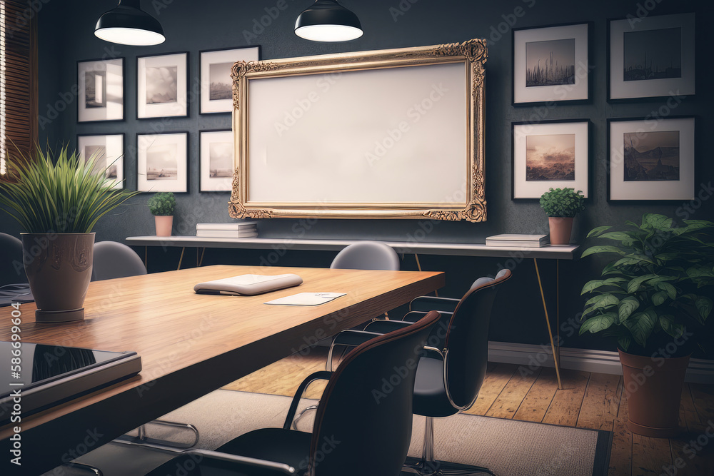 Mockup horizontal frame office meeting room home interior. Illustrator ...