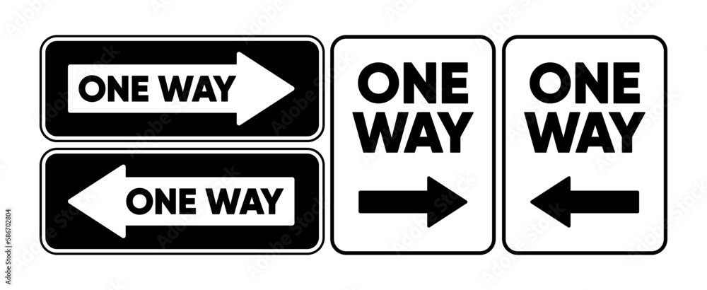 One Way street sign. Arrow and wording one way. Warning or caution sign ...