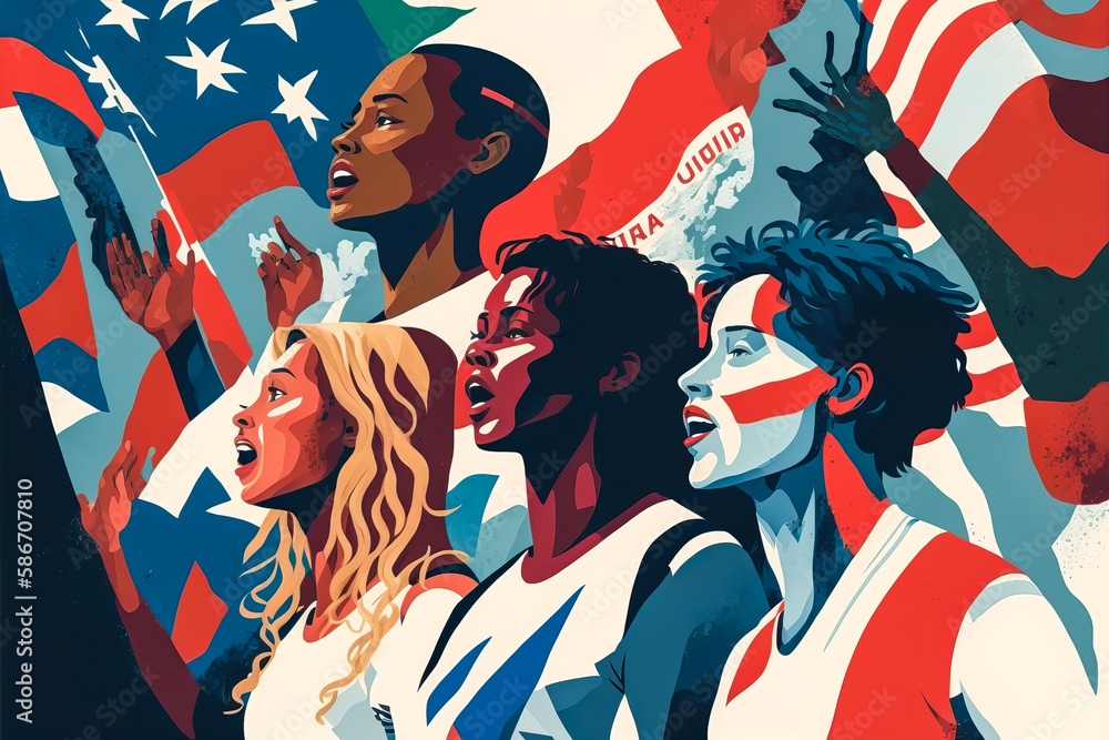 Various people singing the national anthem showing their respect and ...