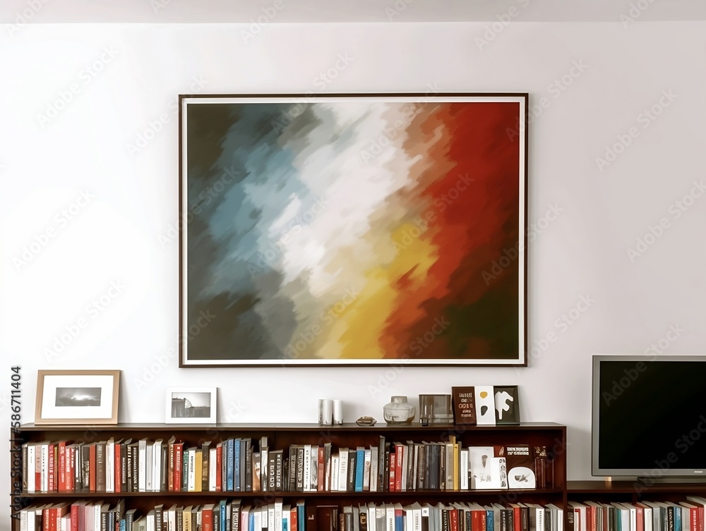 Office background with modern art and book shelf. Ideal for remote ...