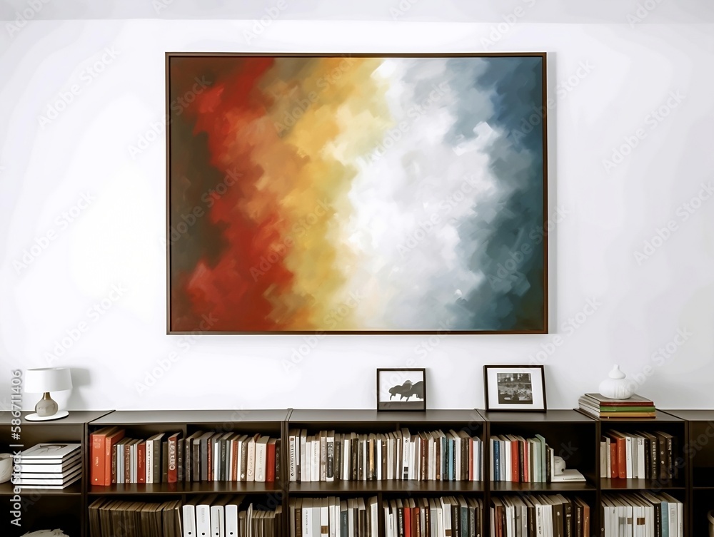 Office background with modern art and book shelf. Ideal for remote ...