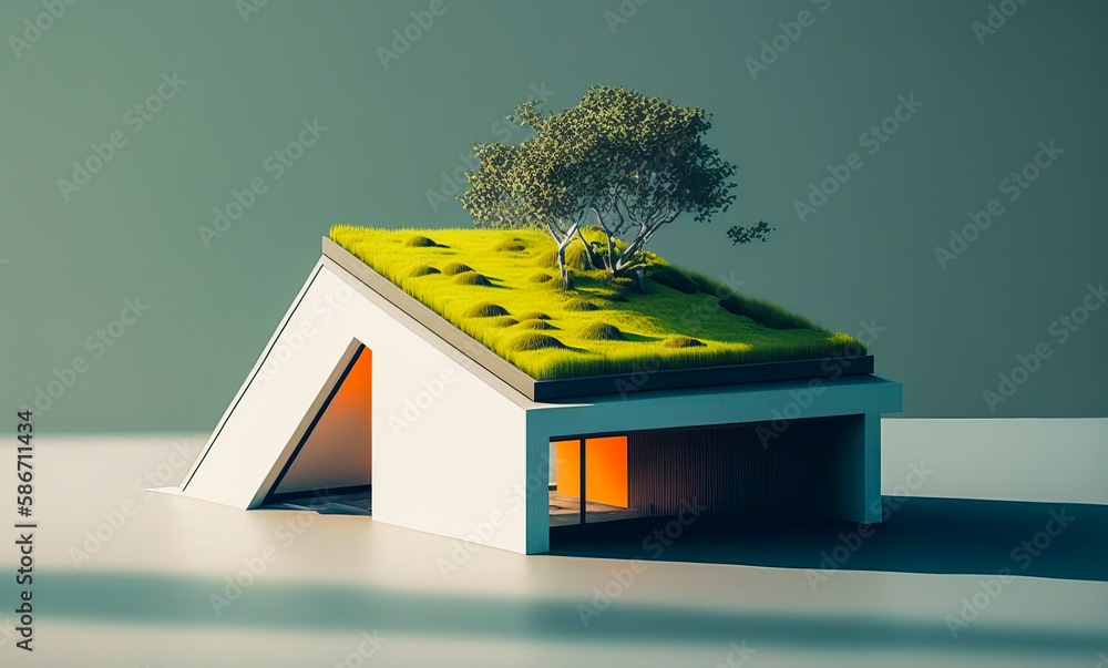 Minimalist architecture integrating nature, revealed by a green roof ...