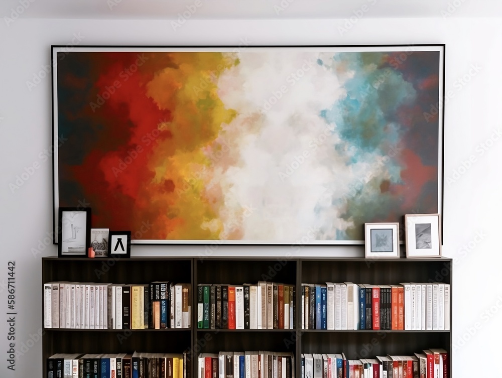 Office background with modern art and book shelf. Ideal for remote ...