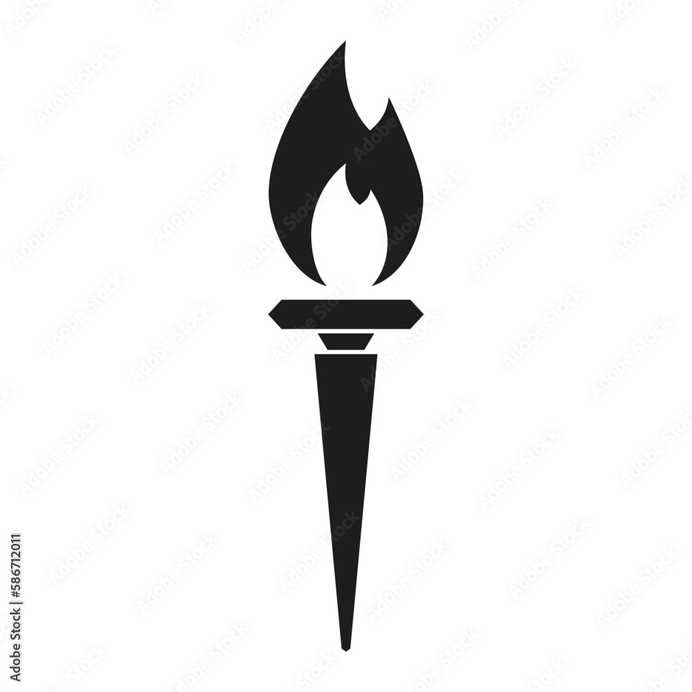 Vector icon of burning torch with flame in the form of black silhouette ...