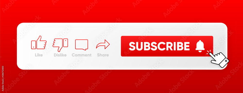 Clicking Subscribe Button, Like, Comment and Share. Icon Set of Channel Subscriptions. Flat ...