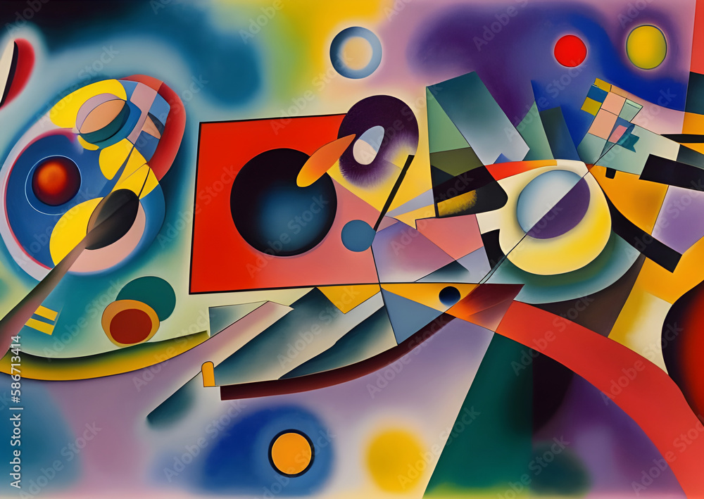 Abstract geometry themed painting with complementary vibrant colors and ... Abstract geometry themed painting with complementary vibrant colors and ...