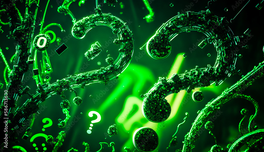 Green and black background with question marks. Generative AI. Stock ...