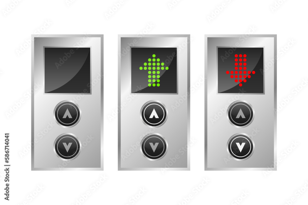 Press the elevator button. Lift buttons isolated on white background ...