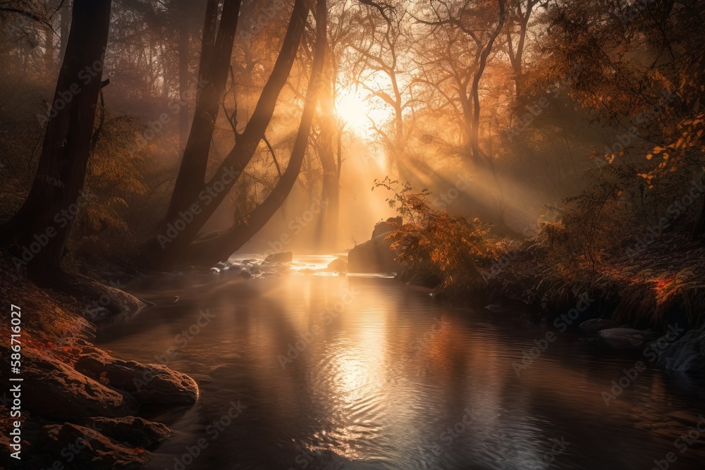 a stream running through a forest filled with lots of trees and water ...