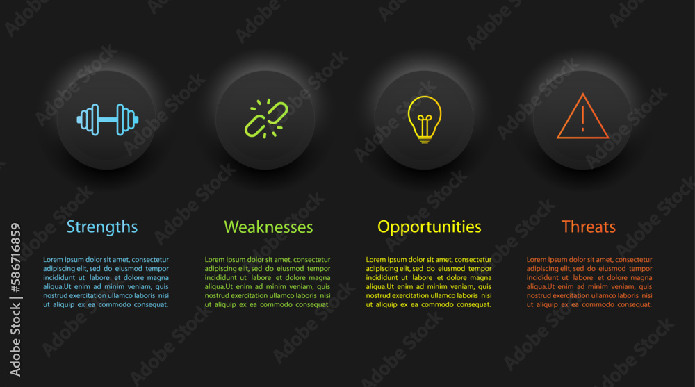 Swot infographic analysis template. Background with icon and Four ...
