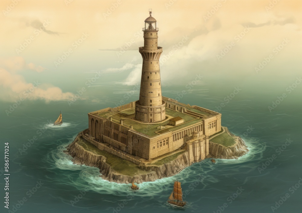 The lighthouse of Alexandria, one of the seven wonders of the ancient ...