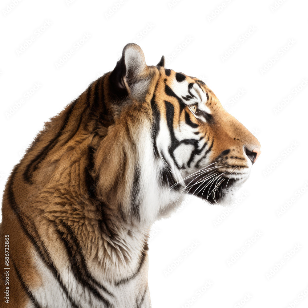 an isolated Bengal tiger front and side view, portrait, Full Face, a ...