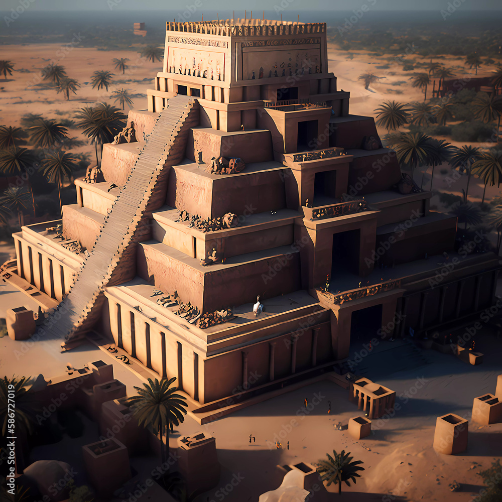 Babylon. Tower of Babel. Biblical city. Beautiful houses. Generative AI ...