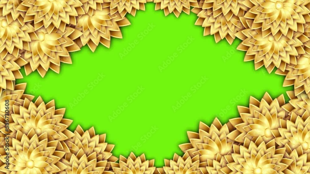 green screen Golden shining flower rotate animation. luxurious golden ...