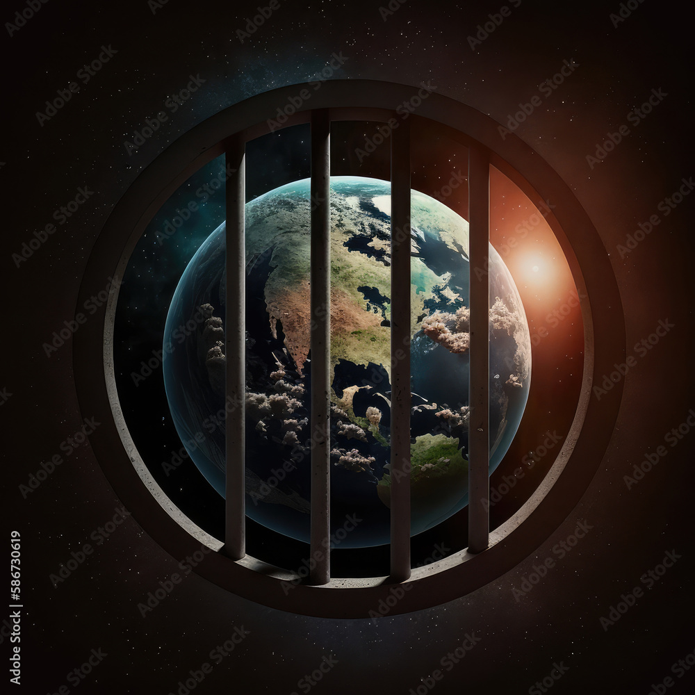 Planet earth behind prison bars. AI generative illustration. Stock ...