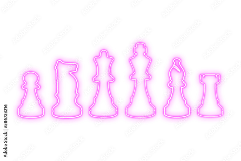 all chess pieces led neon shape illustration idea purple pink violet ...