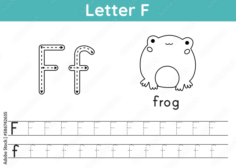 Alphabet ABC a-z exercise. Coloring page. Trace letter F. English ...