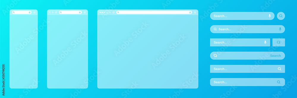 Blank transparent internet browser window with various search bar ...