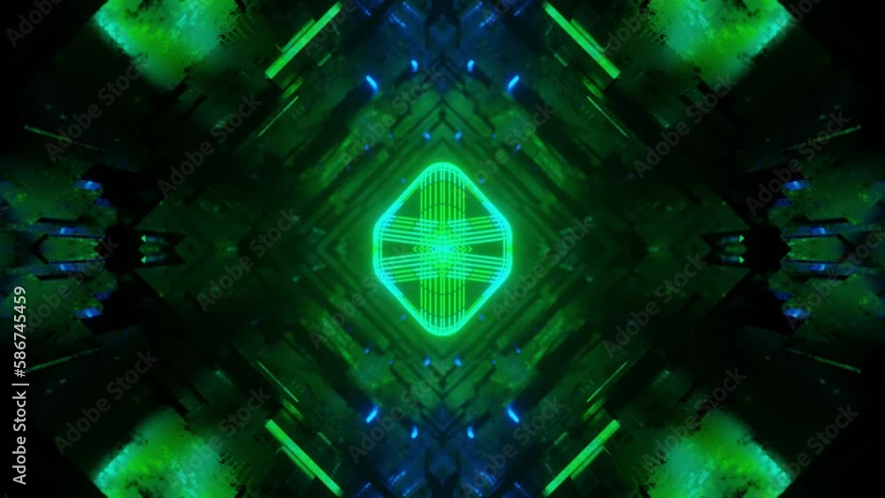 symmetrical 3d object or structure rotates and moves inside glass ...