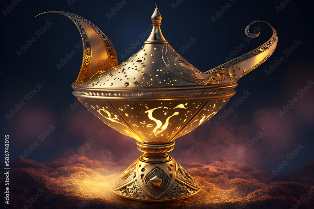 Magic genie lamp. Neural network AI generated art Stock Illustration ...