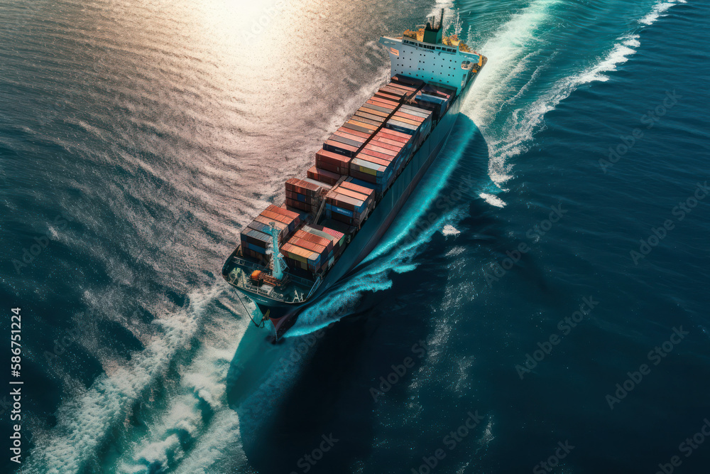 Aerial top view of cargo ship carrying container for import export ...