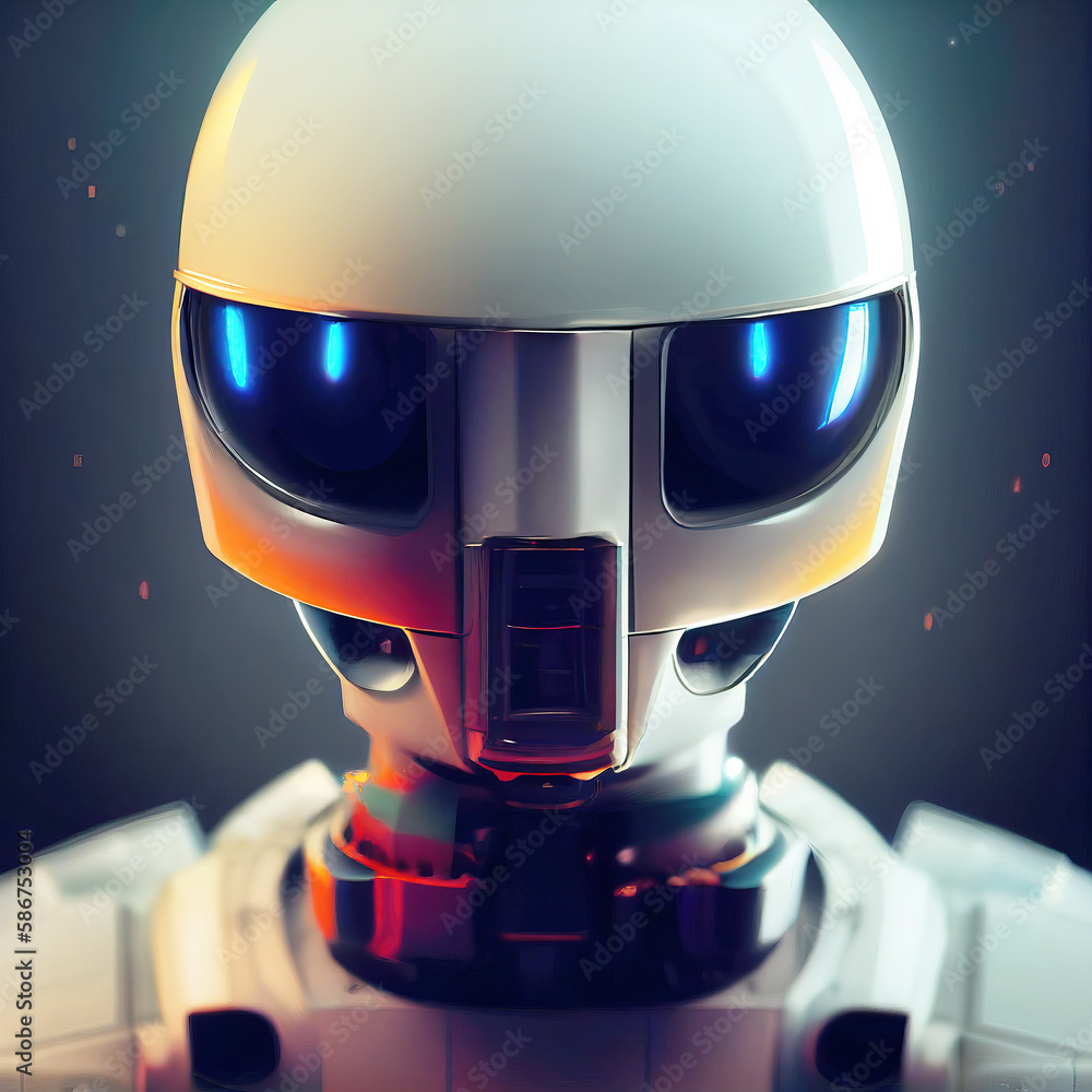 Robot in outer space. Cyborg closeup portrait. Realistic image. AI ...