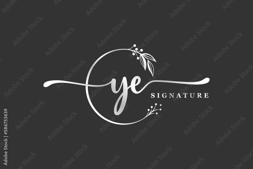 luxury signature initial ye logo design isolated leaf and flower Stock ...
