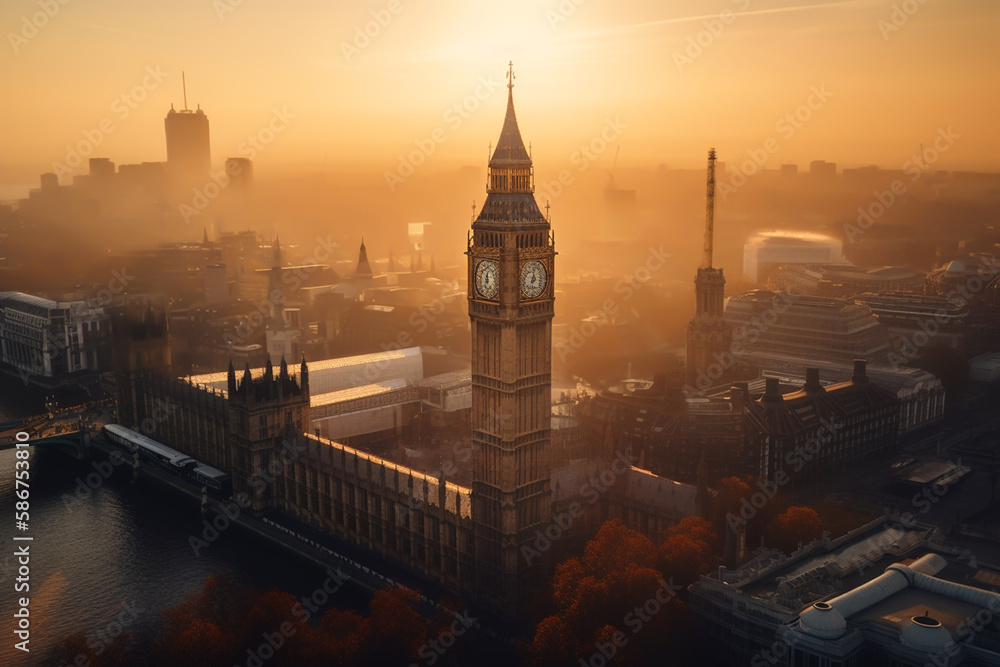 Big Ben Clock Tower in London on sunset. Westminster Bridge in London ...
