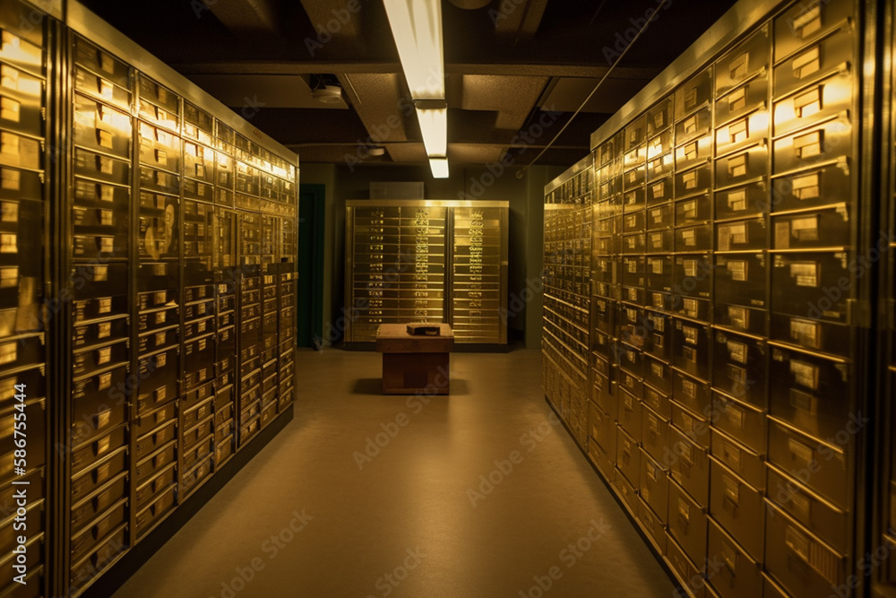 Safe deposit boxes room in bank vault. Inside in Bank vault room with ...