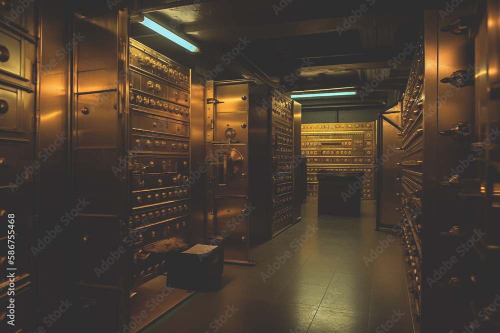 Safe deposit boxes room in bank vault. Inside in Bank vault room with ...