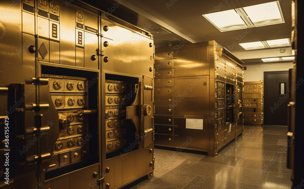 Safe deposit boxes room in bank vault. Inside in Bank vault room with ...