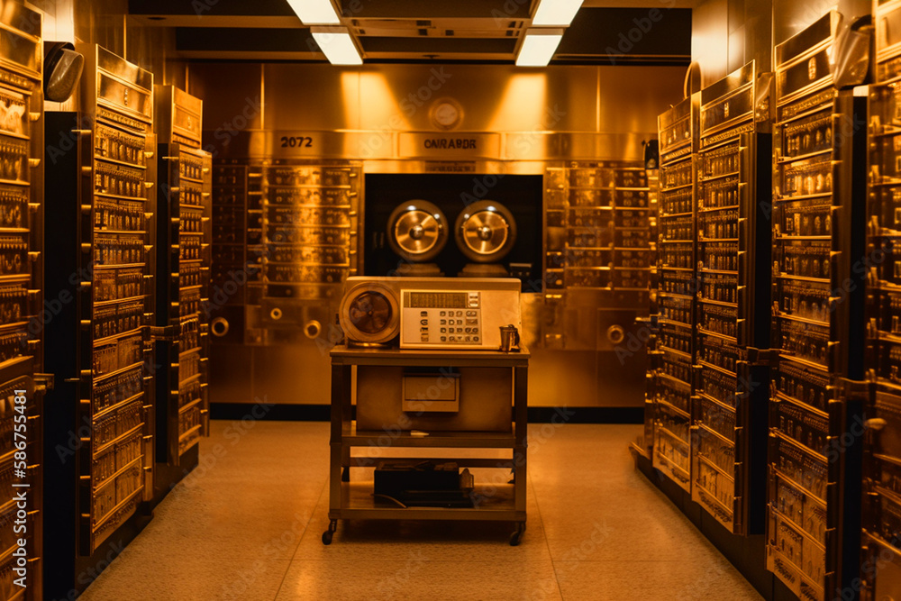 Safe deposit boxes room in bank vault. Inside in Bank vault room with ...