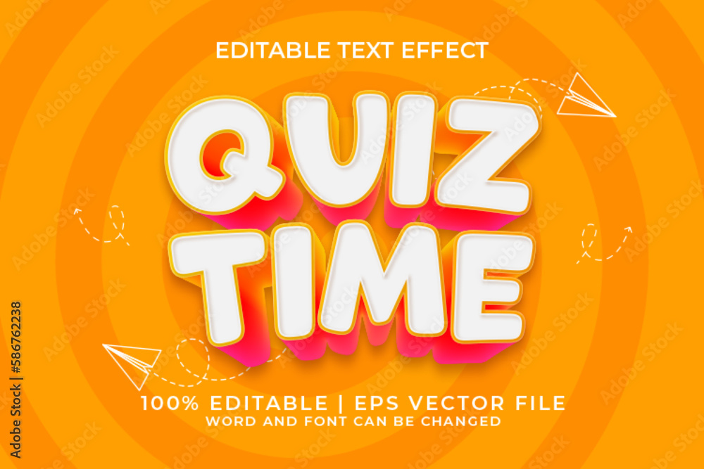 Quiz Time 3d Editable Text Effect Cartoon Style Premium Vector Stock ...