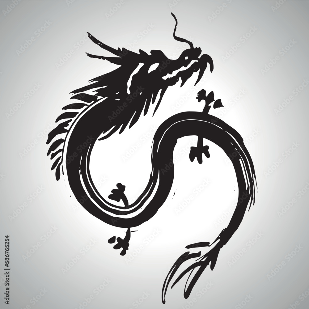 Dragon. 2024 Brush stroke vector illustration. Ink art. Chineses Year ...
