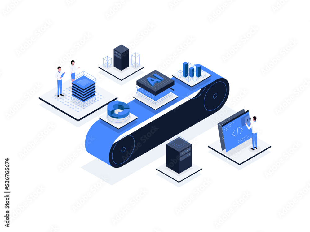 Data processing Isometric Illustration Flat Color. Suitable for Mobile ...