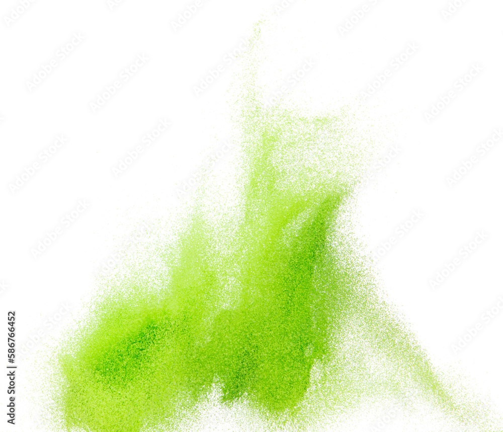 Small size green Sand flying explosion, vegetable sands grain wave ...