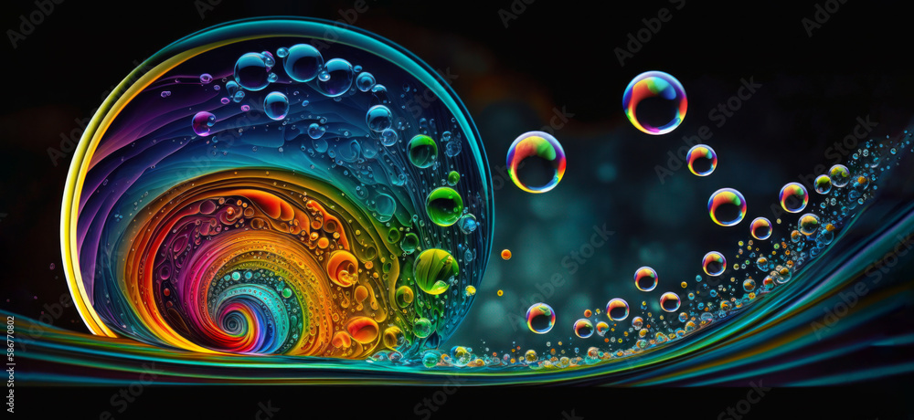 Swoosh of colors. Liquid colors swoosh in a transparent orb and ...
