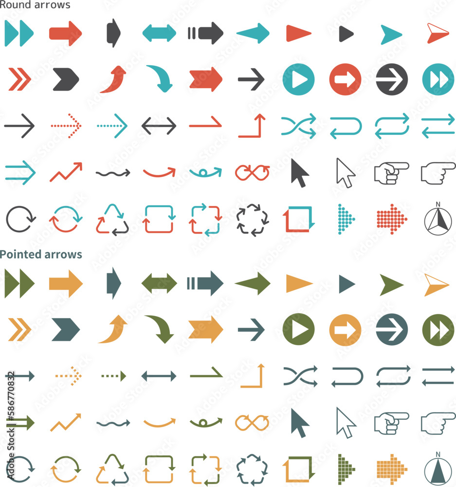 Vecteur Stock イラスト素材: 矢印アイコンと矢印デザインセット | Adobe Stock