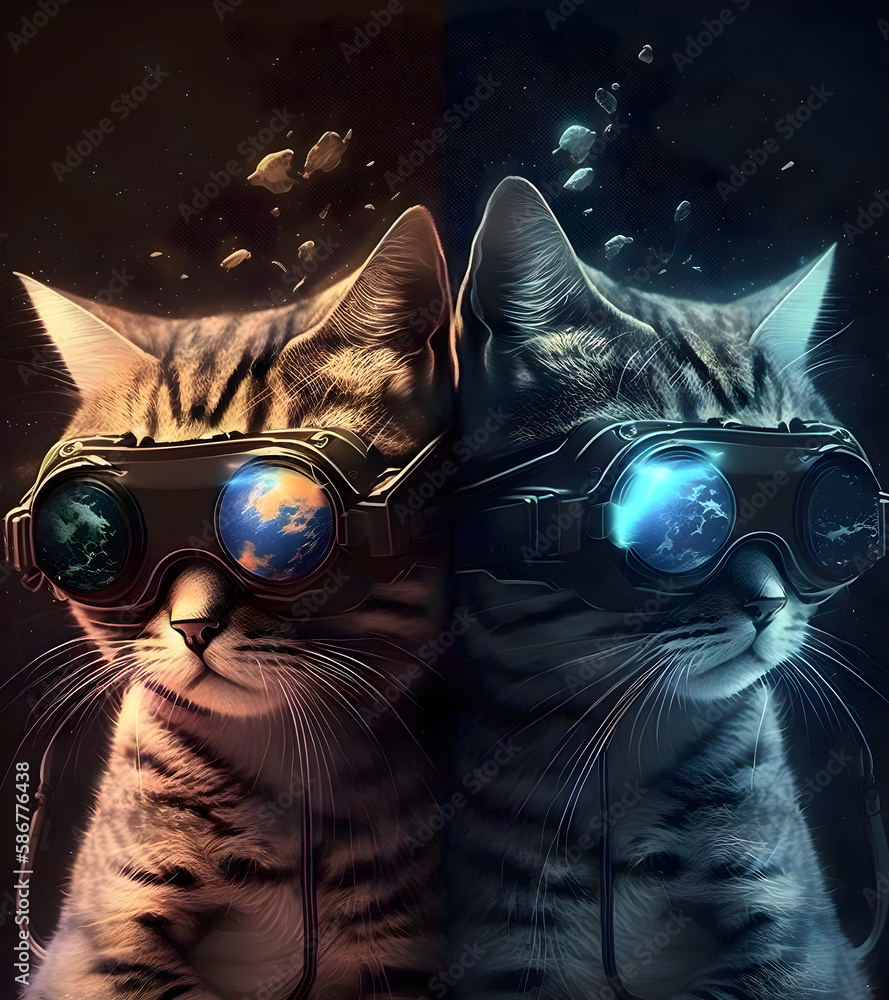 "Cute Cats in a Futuristic Setting: Detailed VR Glasses, Volumetric ...