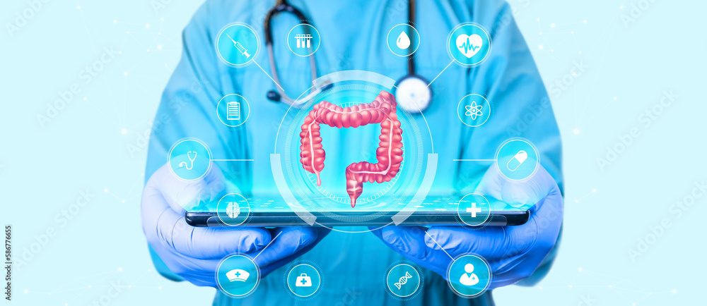 Large intestine. Colon cancer, bacteria, virus in the intestine ...