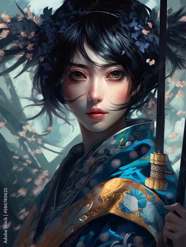 Cartoon Character of an Imaginary Japanese female princess warrior ...