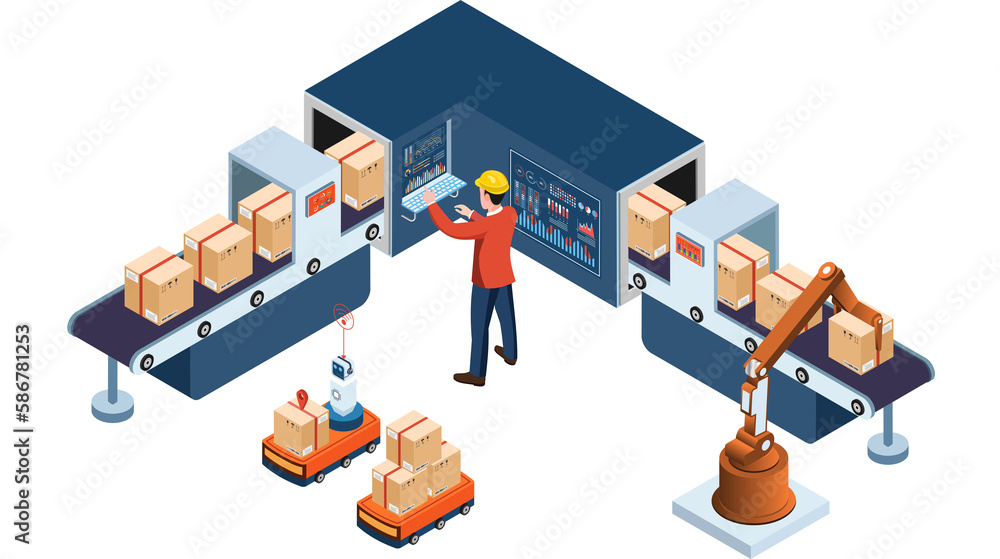 3D isometric automated warehouse robots and Smart warehouse technology ...