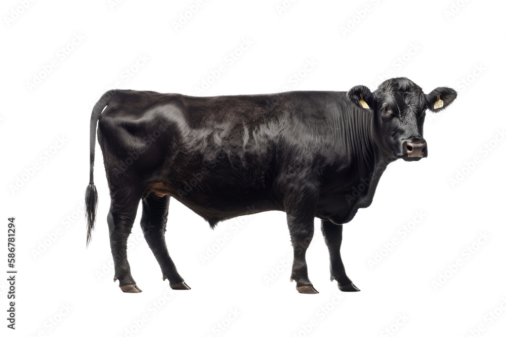 ภาพประกอบสต็อก an isolated black cow side portrait, farm-themed ...