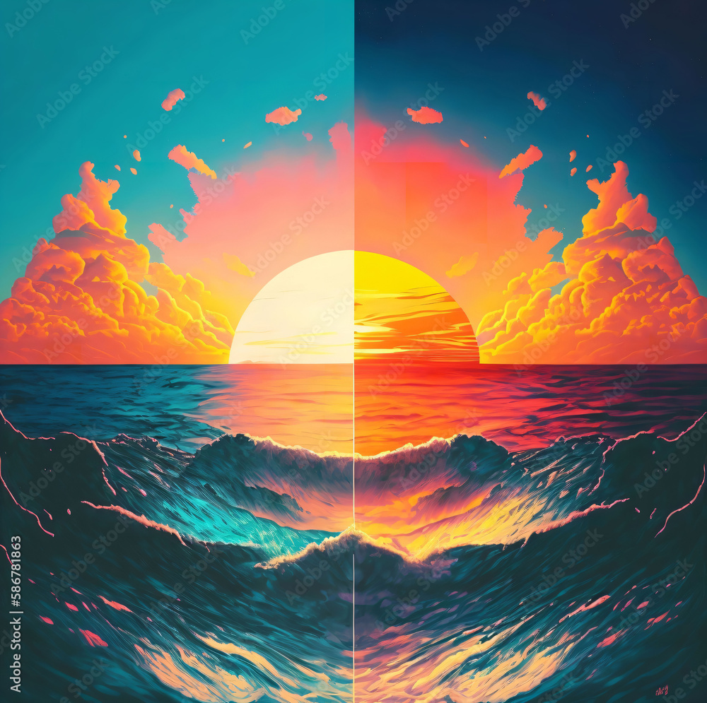 Ai Generated, ,A pop song cover which is half a sunrise and other half ...