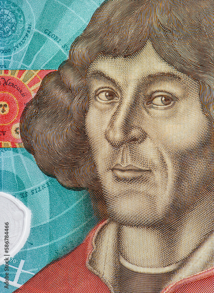 Poster Nicolaus Copernicus and stylised images of a quadrant and a ...