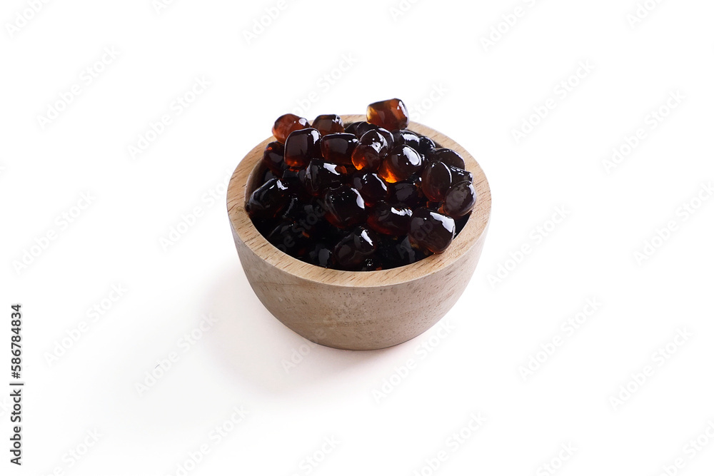 Tapioca Pearls (Bubble Tea) on wooden bowl isolated on white background ...