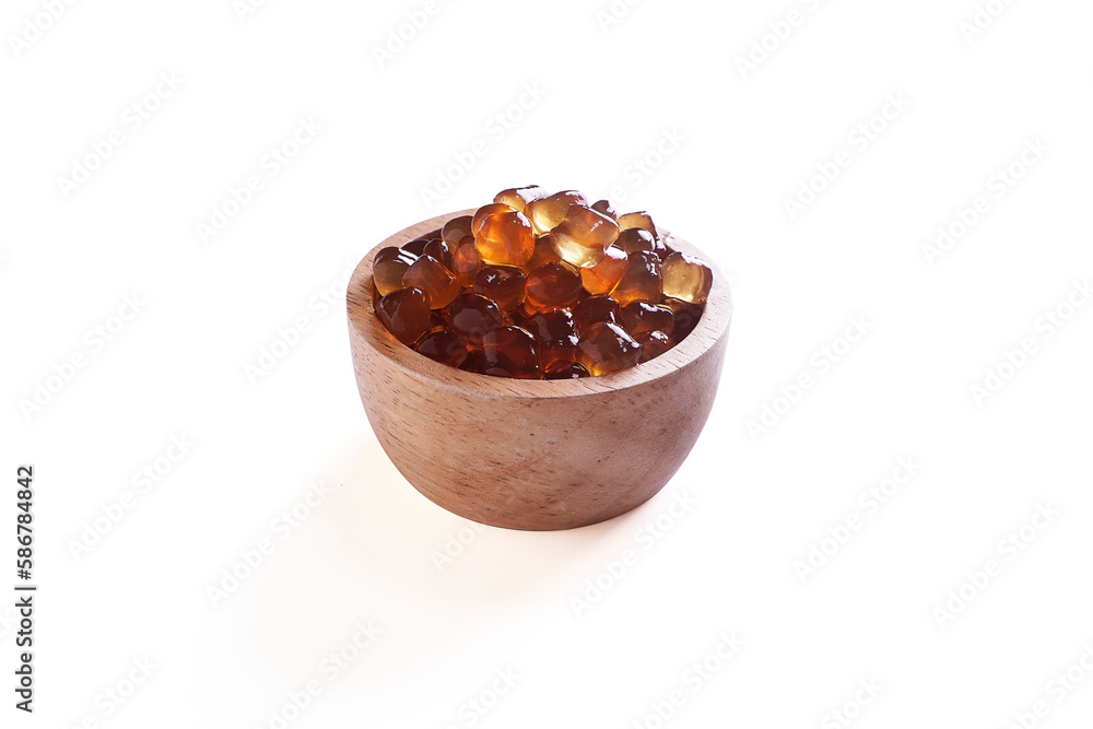 Tapioca Pearls (Bubble Tea) on wooden bowl isolated on white background ...